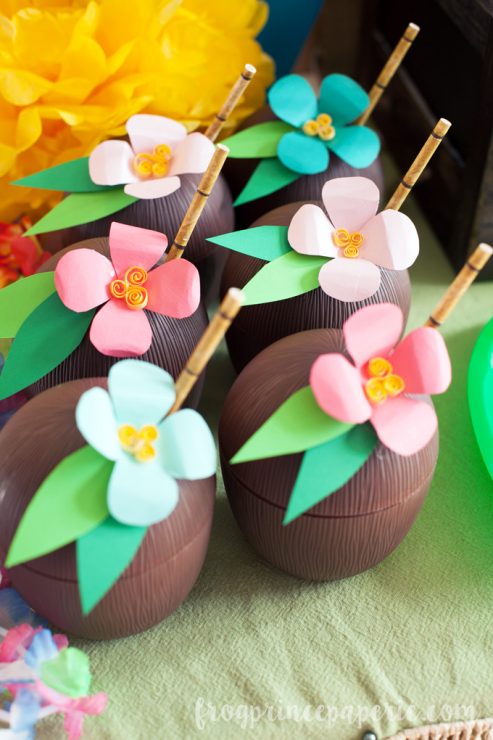 Luau Coconut Drink Cups - DIY Paper Luau Flowers - Frog Prince Paperie