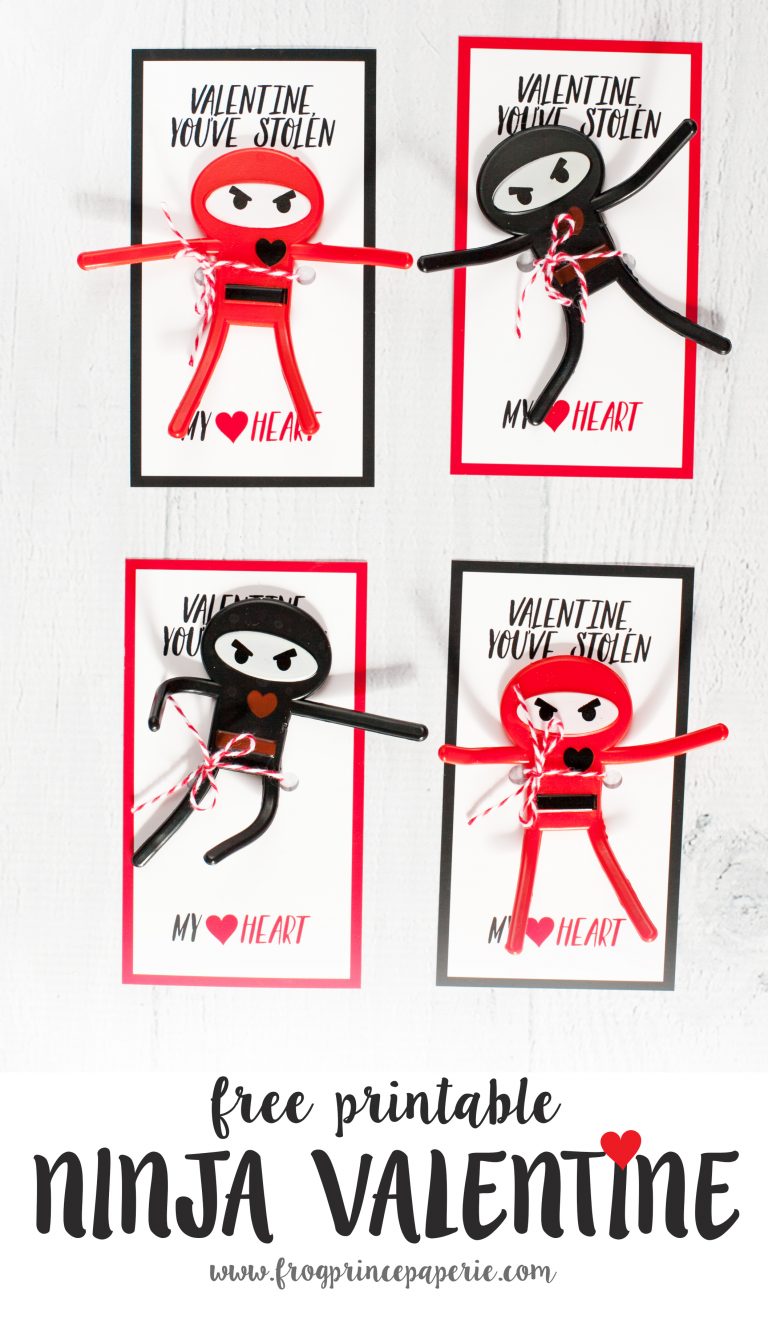 Ninja Non-Candy Classroom Valentines Free Printable - Frog Prince Paperie