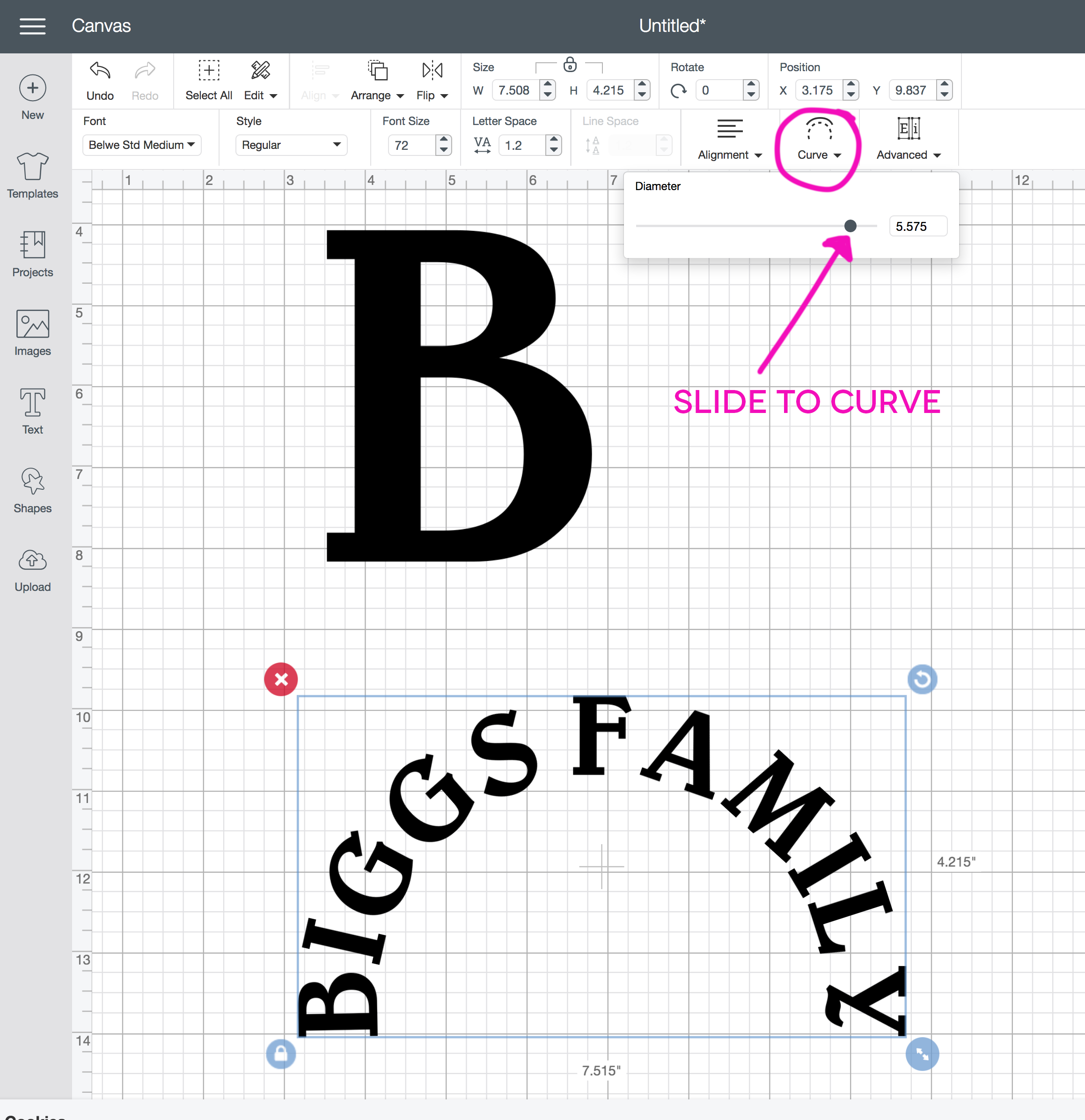 How to Curve Text in Cricut to Make Monogram Signs - Frog Prince Paperie